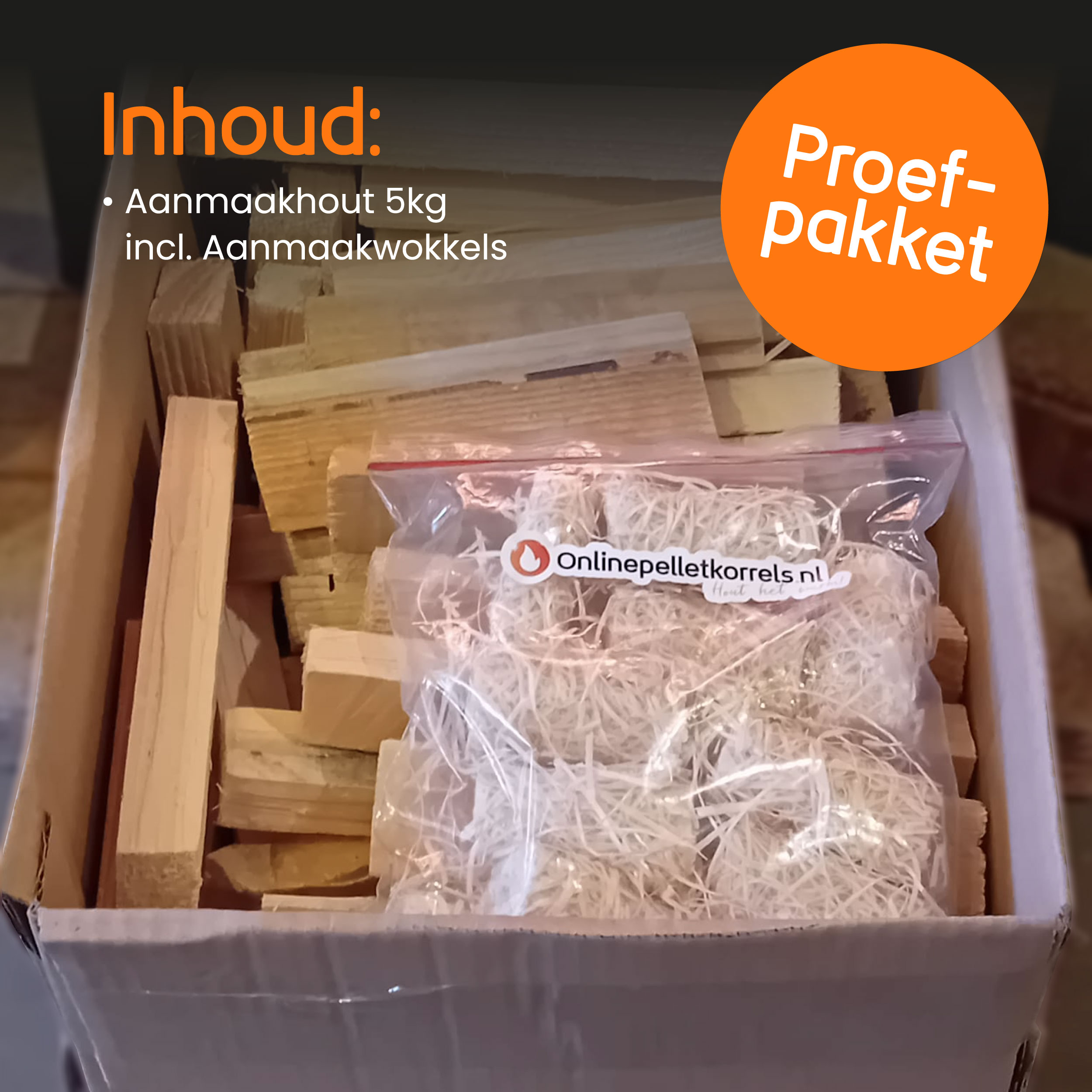 Proefpakket Aanmaakhout 5 kg incl. Aanmaakwokkels - Kamper Kachels